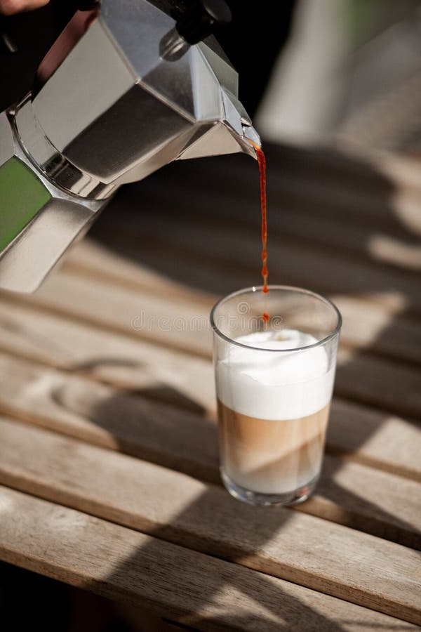 Pouring Morning Coffee from a Moka Pot Stock Image - Image of lightning ...