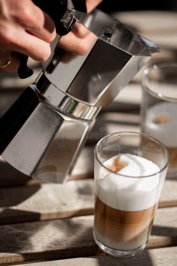 Pouring Morning Coffee from a Moka Pot Stock Image - Image of espresso ...