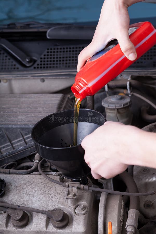 Pouring Motor Oil in the Engine Stock Image - Image of maintenance ...