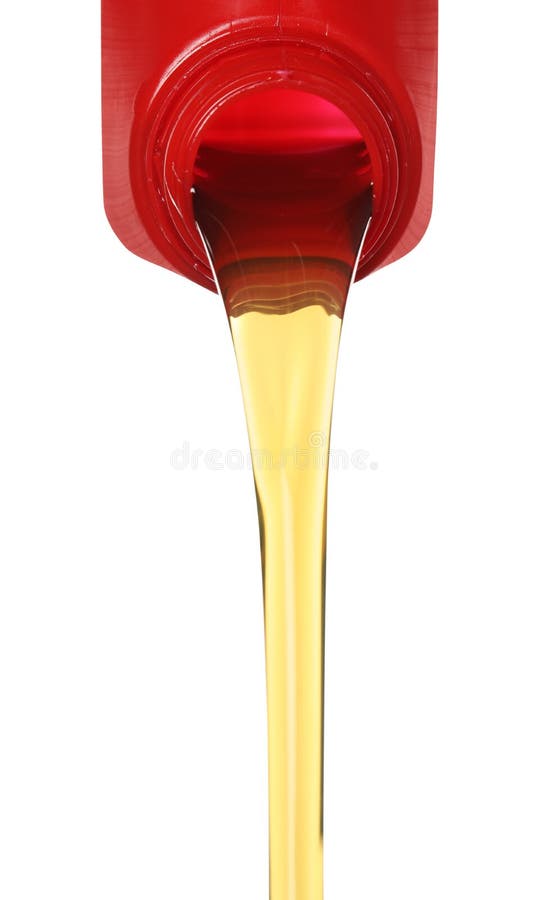 Pouring Motor Oil from Red Container Isolated on White Stock Photo ...