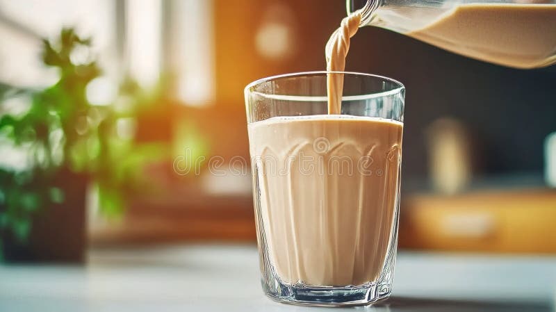 Pouring a Nutritious Protein Shake into a Clear Glass in a Modern ...