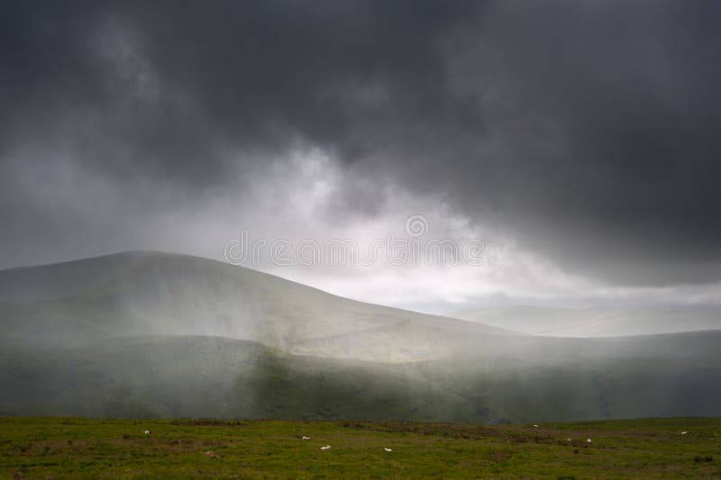 Pouring Rain in Mountain Landscape Stock Image - Image of brecon ...