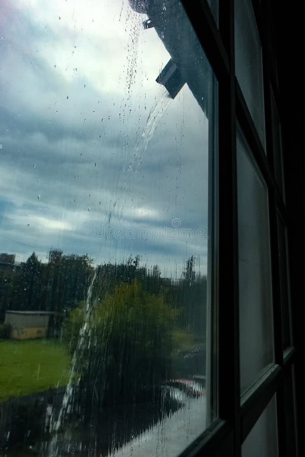 The Pouring Rain Outside the Window Stock Image - Image of window, blue ...