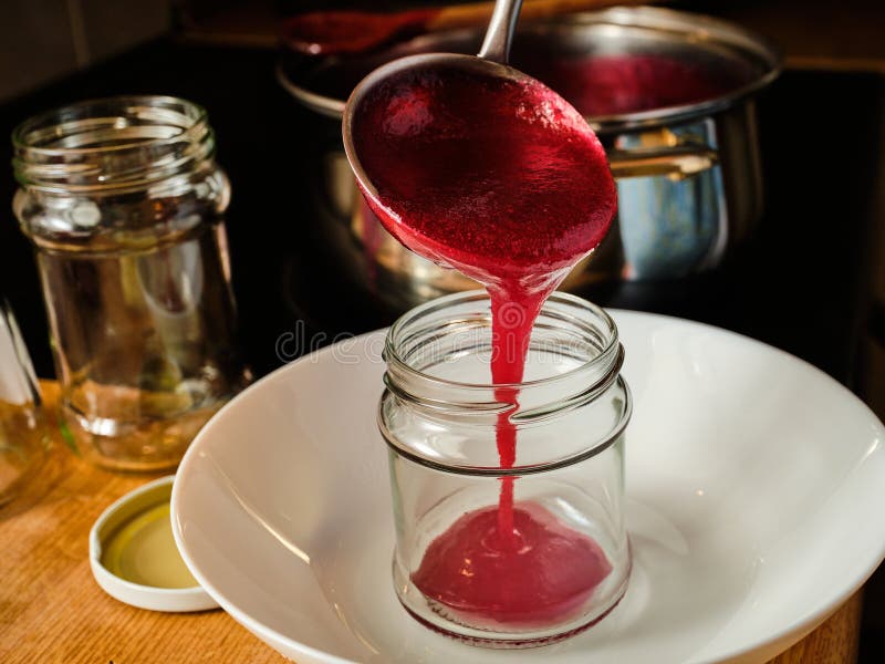 Pouring Redcurrant Jam in Jar Stock Image - Image of wooden, homemade ...