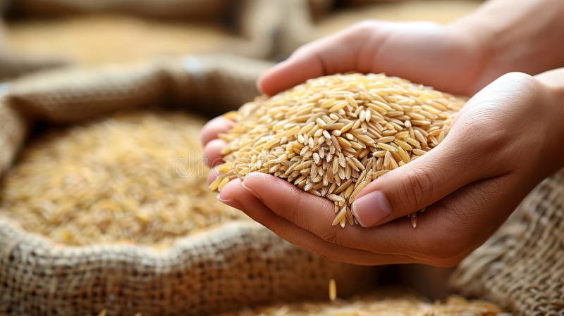 Pouring Rice from Both Hands into a Sack Traditional Food Practice for ...