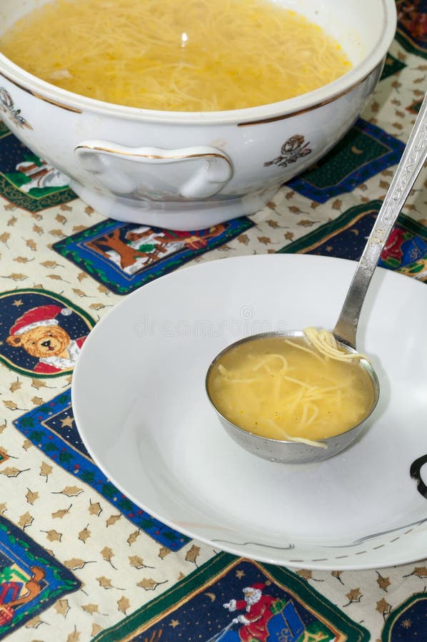 Pouring soup in the plate stock photo. Image of noodle - 53948188