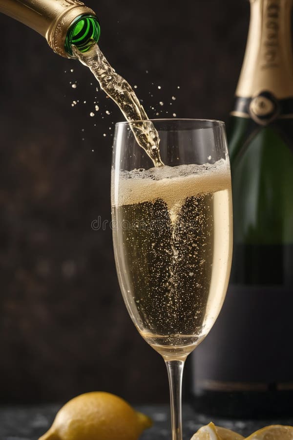 Pouring Sparkling Champagne from Bottle into Glass Stock Illustration ...