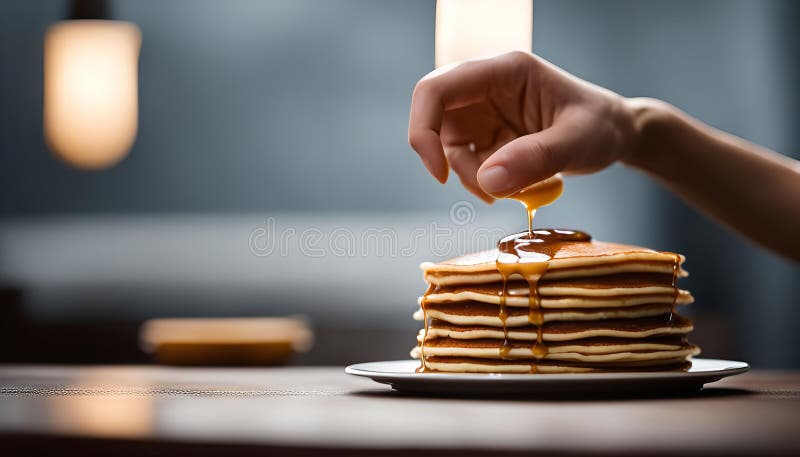 Pouring Syrup on Pancakes stock illustration. Illustration of homemade ...