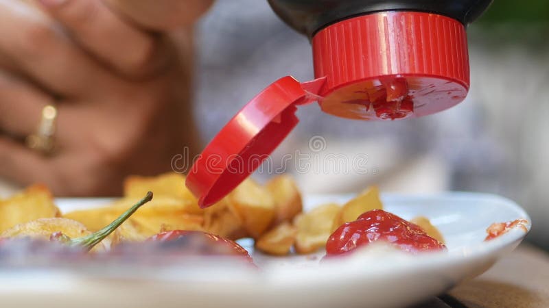 Pouring Tasty Ketchup from Bottle on a Tray Stock Video - Video of ...