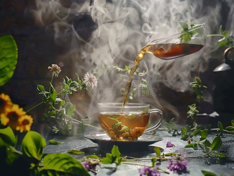 Pouring tea into teacup stock illustration. Illustration of morning ...