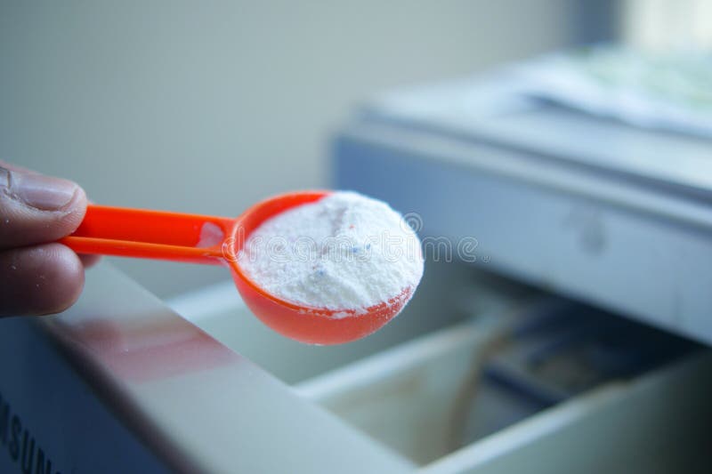 Pouring Washing Powder in Plastic Tray of Washing Machine Stock Image ...