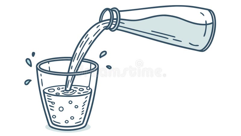 Pouring Water into a Glass, Refreshing Hydration, Vector Design ...