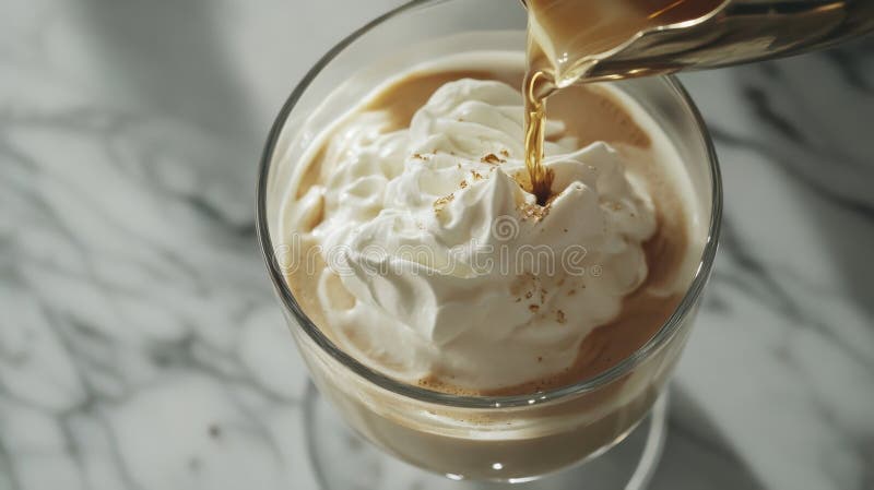 Pouring Whipped Cream into Irish Coffee on Marble Stock Illustration ...
