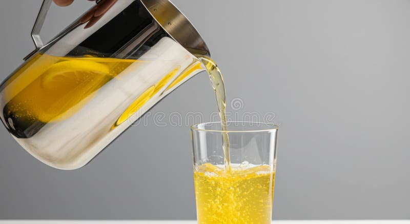 Pouring Yellow Beverage into Glass Pitcher Stock Illustration ...