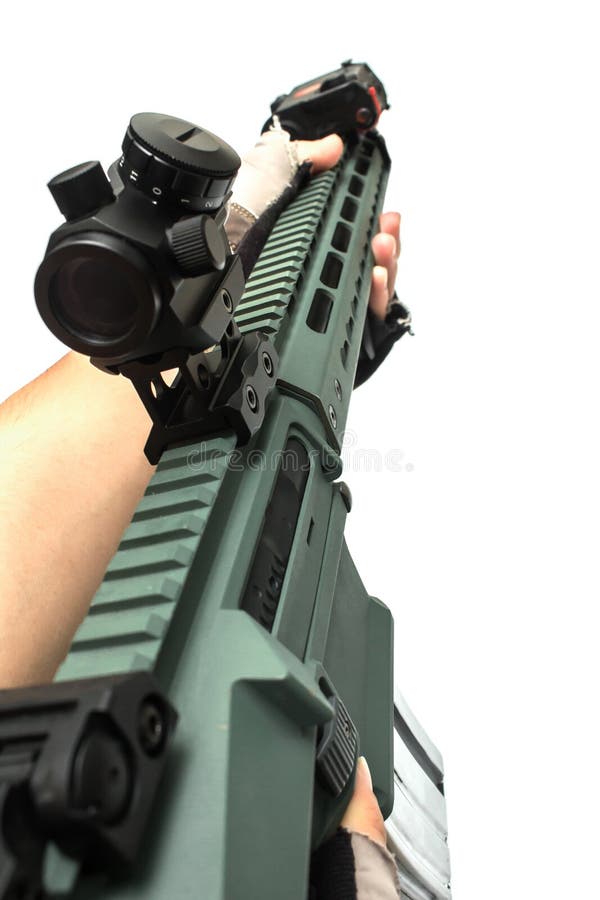 POV of Ar15 Sniper Automatic Assault Rifle Weapon with Aim Sight and ...