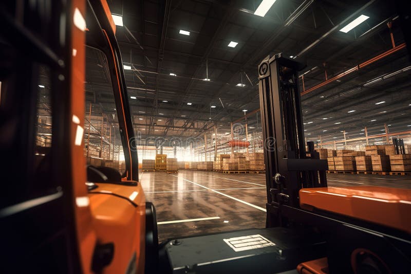 POV from Driving a Modern Forklift in a Factory Stock Illustration ...