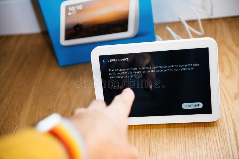 POV Male Hand Touching the Amazon Alexa Echo Personal IOT Device from ...