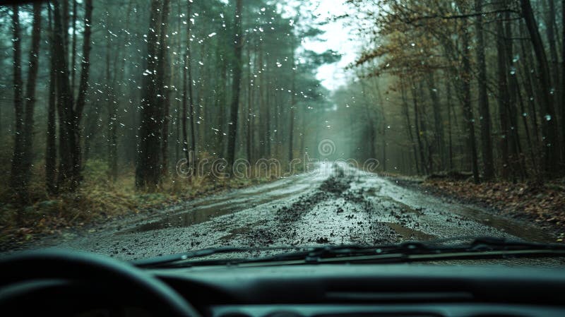 POV through Muddy Windshield, Dense Woods Ahead . Stock Photo - Image ...