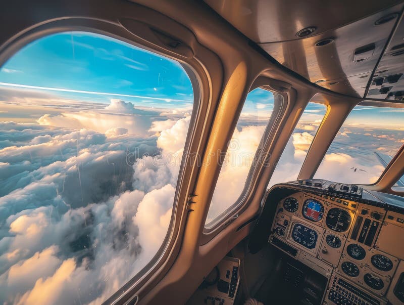 Pov from a Pilot Thru Plane Windows with Carpet Cloud - Ai Stock ...