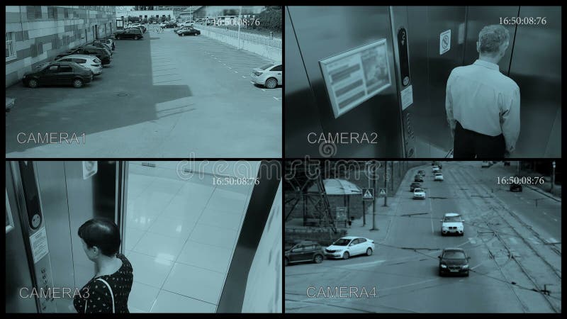 CCTV Split Screen, Surveillance Monitoring Stock Video - Video of ...