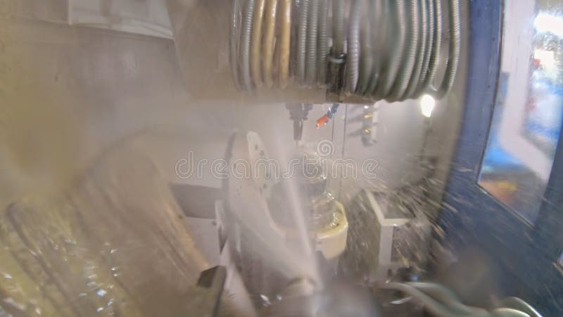 POV Shot Inside an Advanced Milling Machine during Machining Process ...