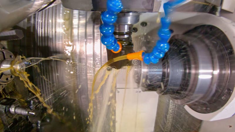 POV Shot Inside an Advanced Milling Machine during Machining Process ...