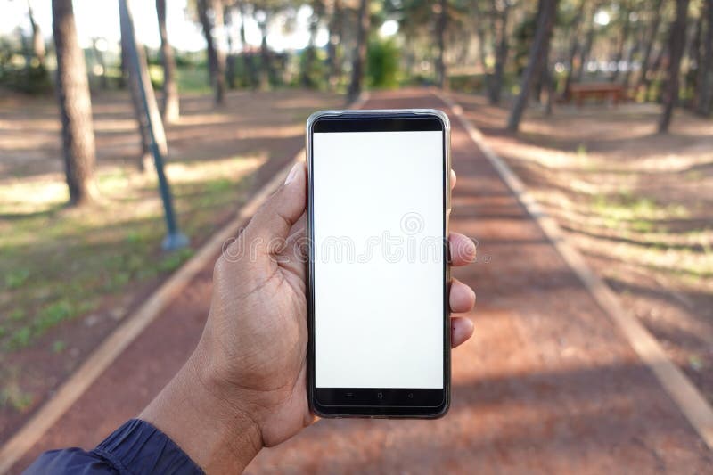 Pov Shot of Young Man Using Smart Phone at Outdoor Stock Image - Image ...
