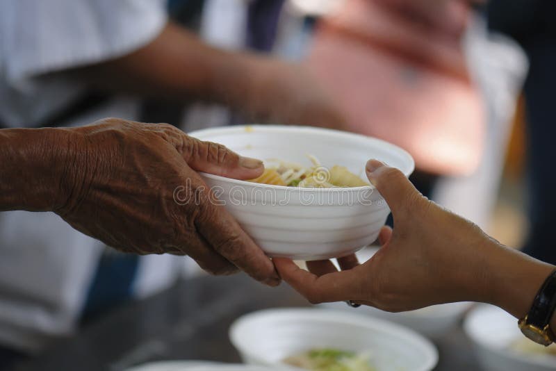 Poverty Concept Feeding Food for Beggar Stock Image - Image of hands ...