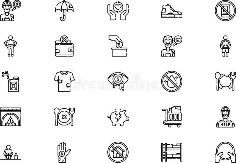 Poverty Icons Collection is a Vector Illustration with Editable Stroke ...