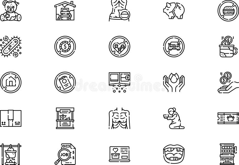 Poverty Icons Collection is a Vector Illustration with Editable Stroke ...