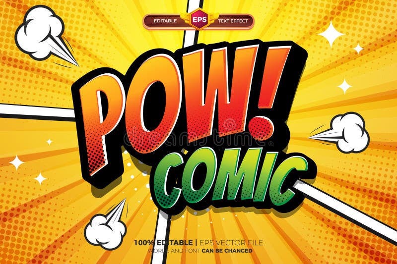 Pow Comic Adventure Editable Text Effect Logo Template Stock Vector ...