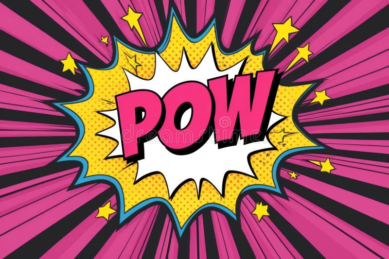 â€œPOW!â€ Comic Explosion. Pink Yellow Burst. Cartoon Speech Bubble ...