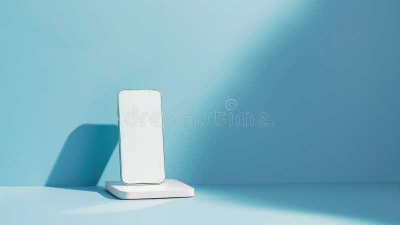 Powder Blue Background Featuring a Minimalist Smartphone Stand with ...