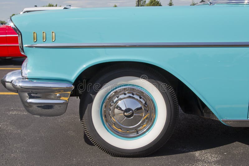 Powder Blue & White 1957 Chevy Bel Air Front View Editorial Stock Image ...