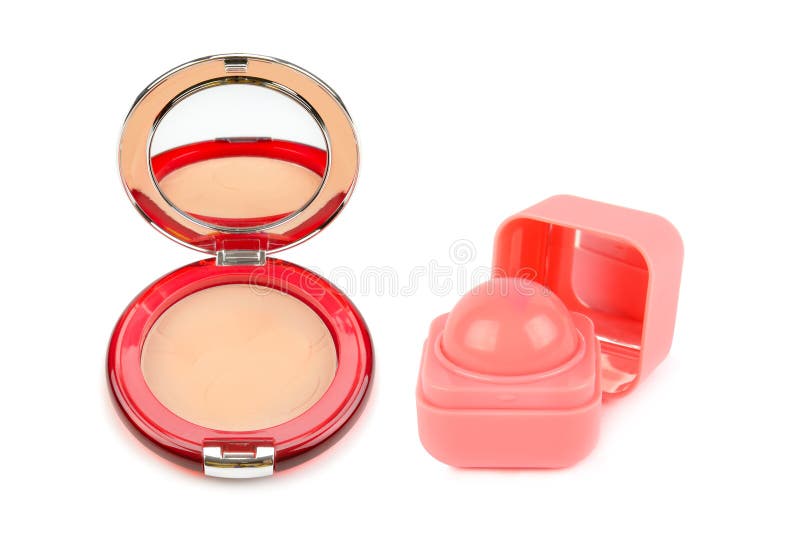 Powder Compact and Lip Balm Isolated on White Background Stock Photo ...