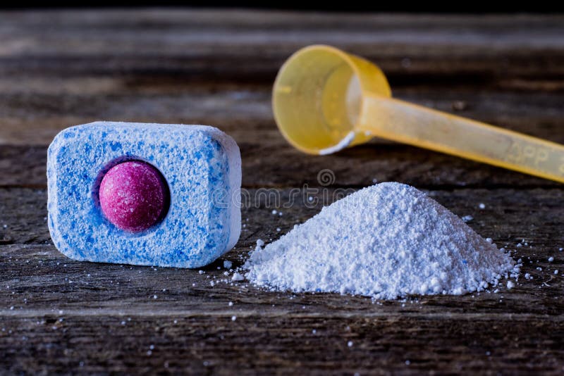 Powder for the Dishwasher Vs. Tablet Stock Photo - Image of dish, table ...