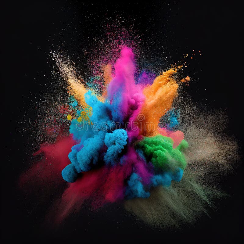 Powder Dust Paints Colorful Clouds or Explosions, Ink Splashes ...