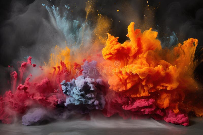 Powder Dyes in Complementary Colors Exploding Against a Grey Backdrop ...