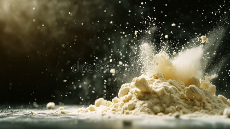Powder Explosion with Flour in Mid-air on Dark Background Stock Image ...