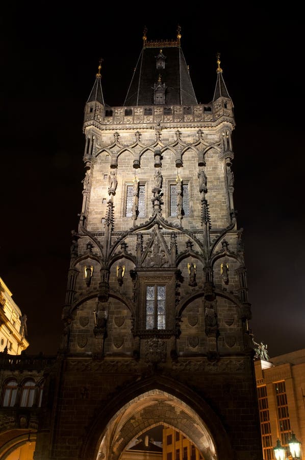 Powder gate at night. stock photo. Image of fort, eastern - 14405436