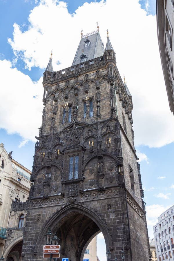 Powder gate in Prague stock photo. Image of symbol, sculpture - 173940190