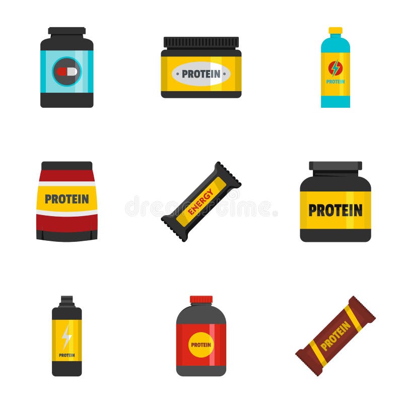 Powder Icons Set, Flat Style Stock Illustration - Illustration of diet ...