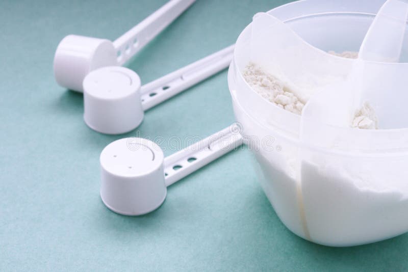 Powder Milk for Baby and White Spoons. Preparation of Mixture Baby ...