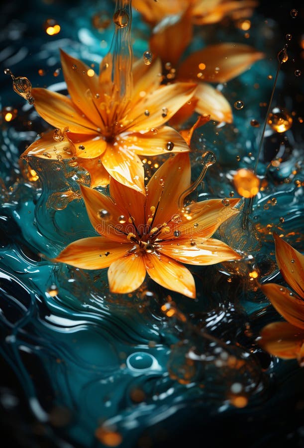 Powder Neon Lights Teal Gold Abstract Splashes Background. Generative ...