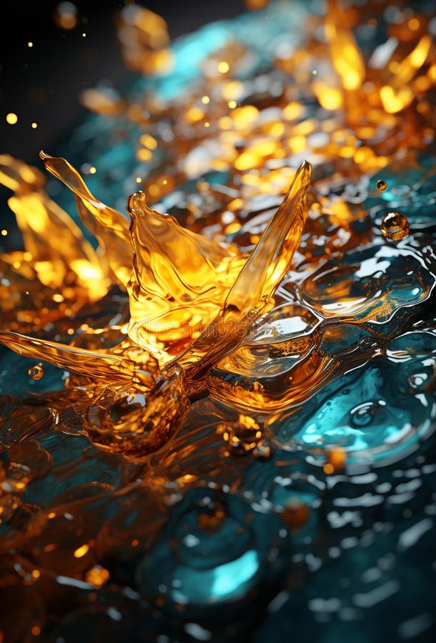 Powder Neon Lights Teal Gold Abstract Splashes Background. Generative ...