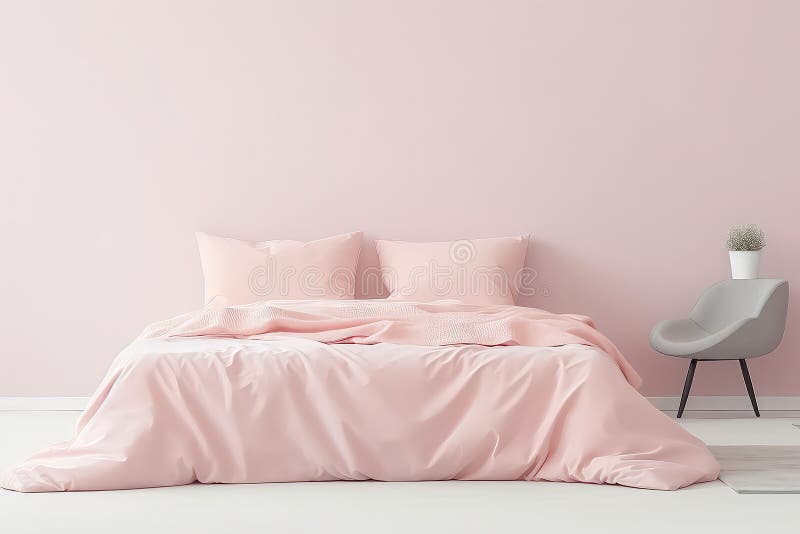 Powder Pink Interior Design with Pink Bedsheets Stock Illustration ...