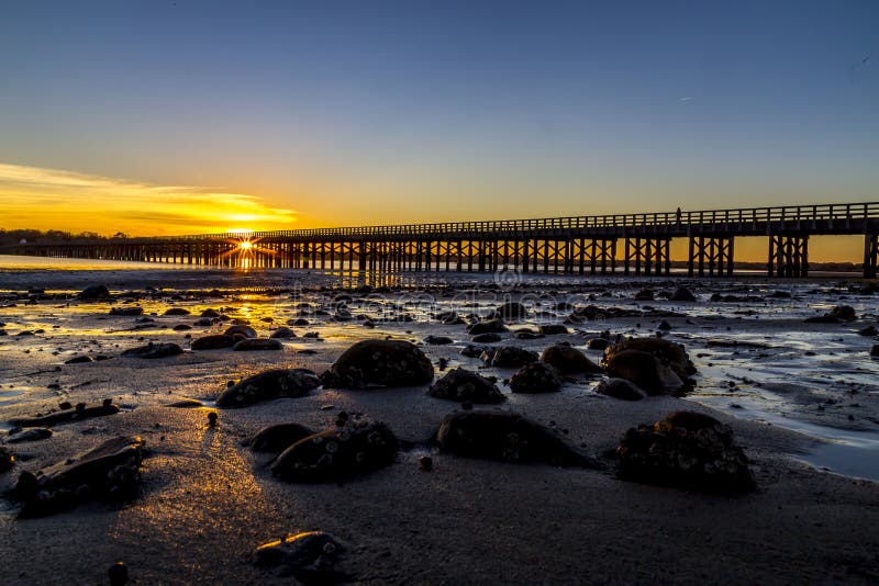 Powder Point Bridge Sunset stock image. Image of ocean - 89261379
