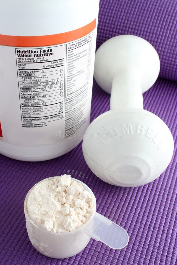 Powder protein at the gym stock photo. Image of info - 13150938
