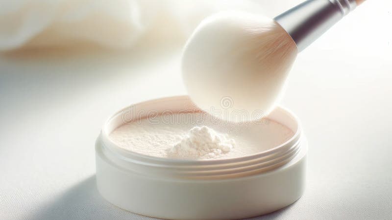 Powder Puff Dipping into a Container of Translucent Powder Stock ...