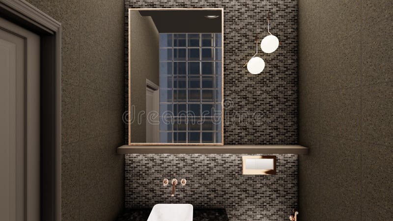 Powder Room Dark Interior with Luxury Bisazza and Mirrors Stock ...